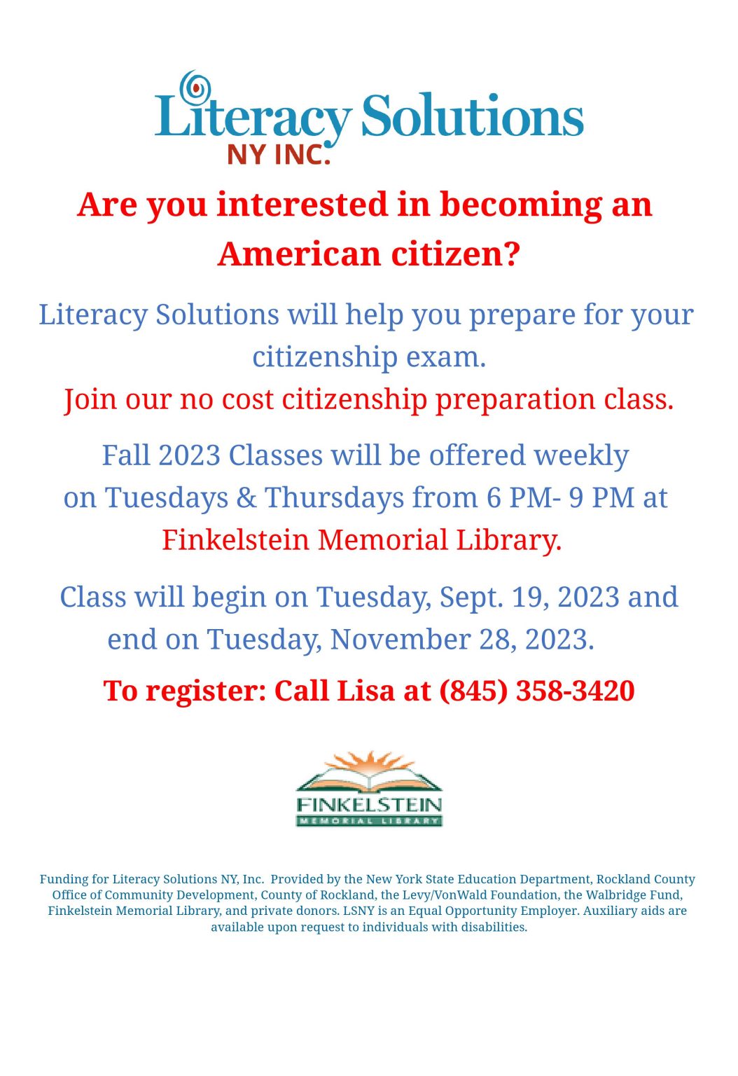 Fall 2023 Citizenship Class Enrollment - Literacy Solutions NY Inc